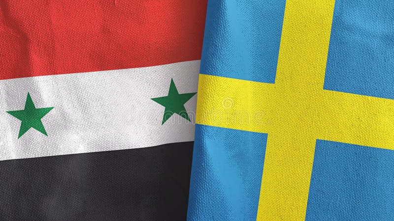 Sweden and Syria Flags, Obsolete Torn Weathered, Crisis Concept, 3D ...
