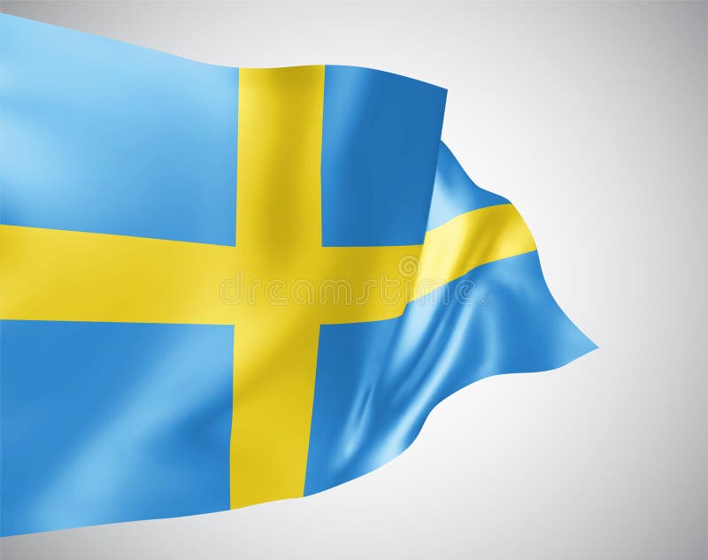 Sweden, Vector Flag with Waves and Bends Waving in the Wind on a White ...