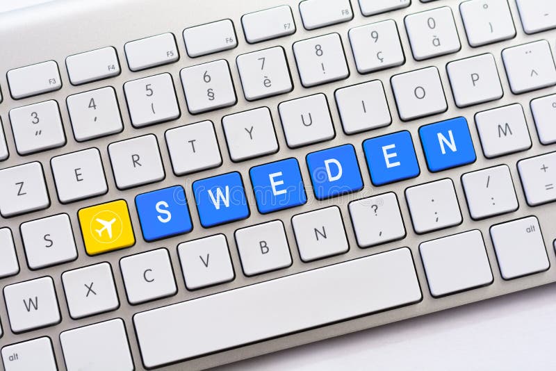 SWEDEN Writing on White Keyboard with a Aircraft Sketch Stock Image ...