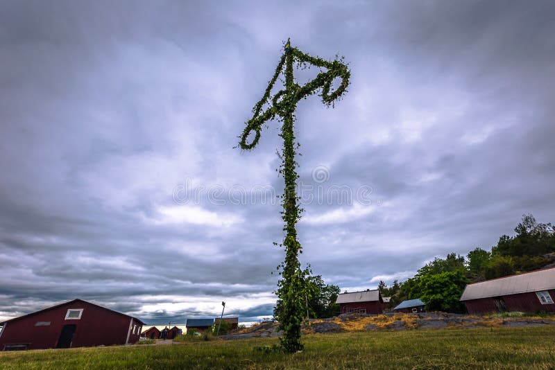 Swedish Archipelago - June 23, 2018: Midsummer Pole in the Island of ...