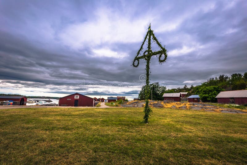 Swedish Archipelago - June 23, 2018: Midsummer Pole in the Island of ...