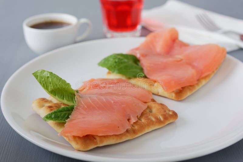 Swedish Breakfast with Salmon and Lettuce Stock Image - Image of ...