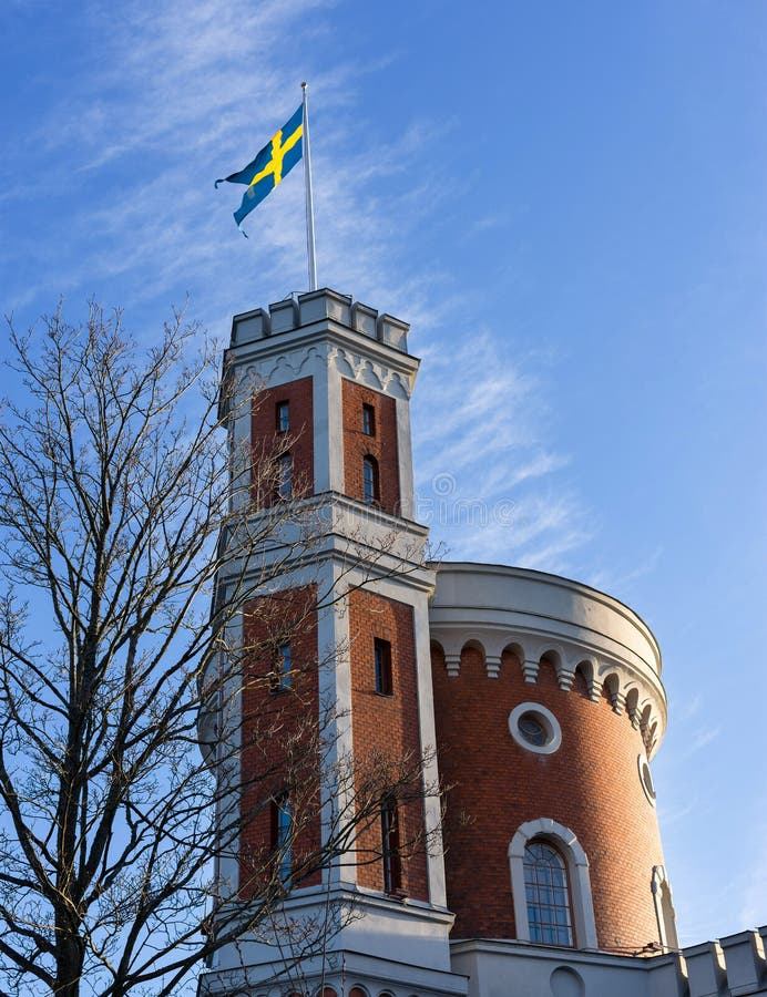 Swedish Flag on Building in Stockholm, Sweden Stock Photo - Image of ...