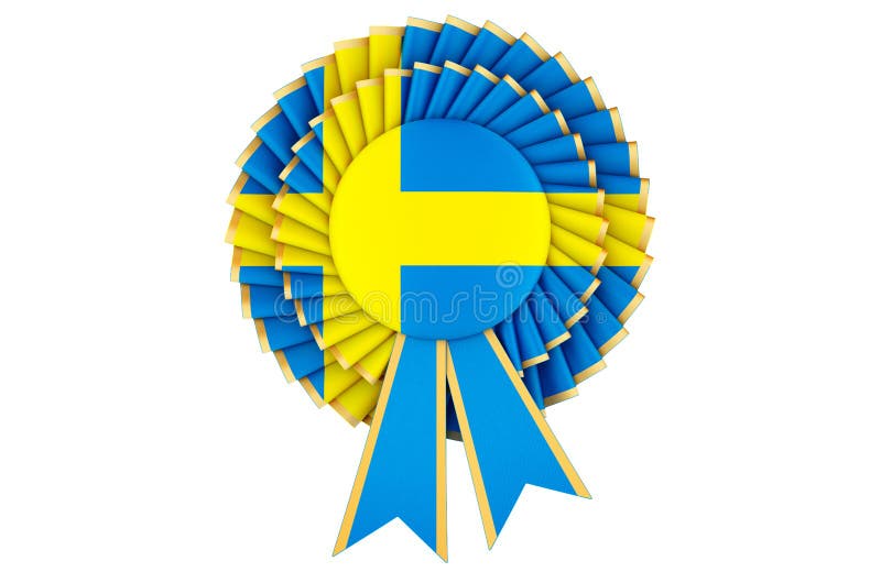 Swedish Flag Painted on the Award Ribbon Rosette. 3D Rendering Stock ...