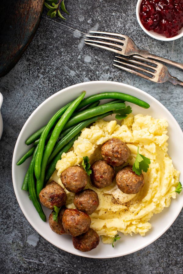 Swedish Meatballs With Mashed Potatoes Stock Image Image Of Beans