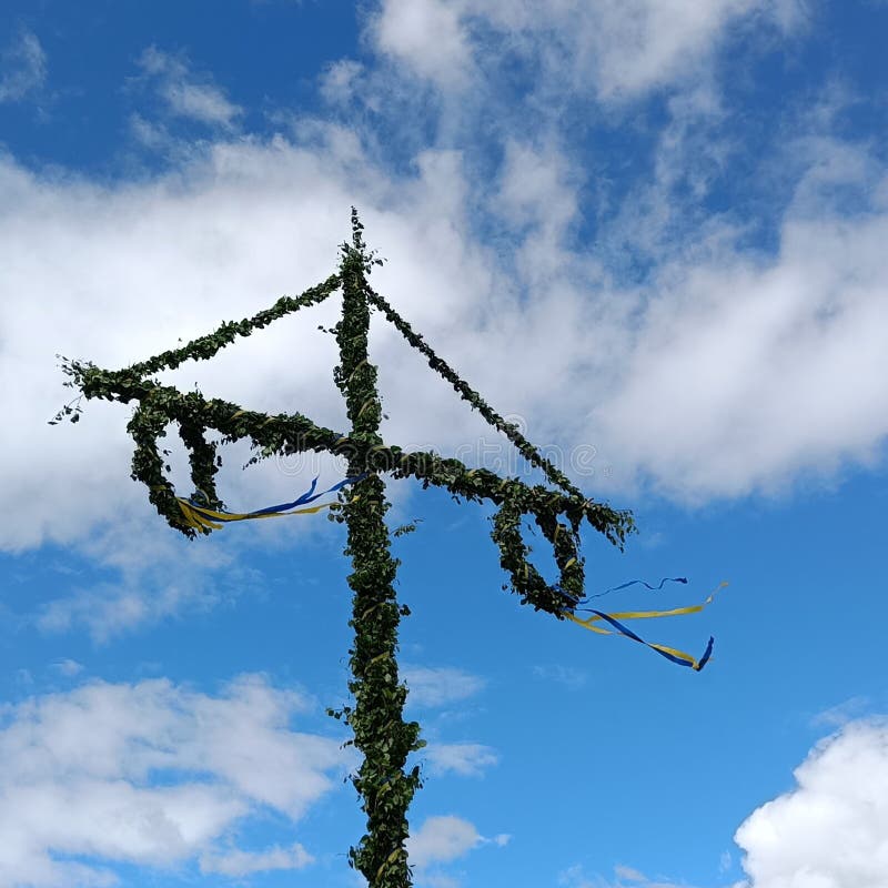 Swedish Midsummer Maypole on Sky Background Stock Image - Image of high ...