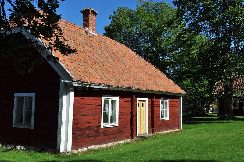 Red Painted Swedish Summer House. Stock Photo - Image of north, beauty ...