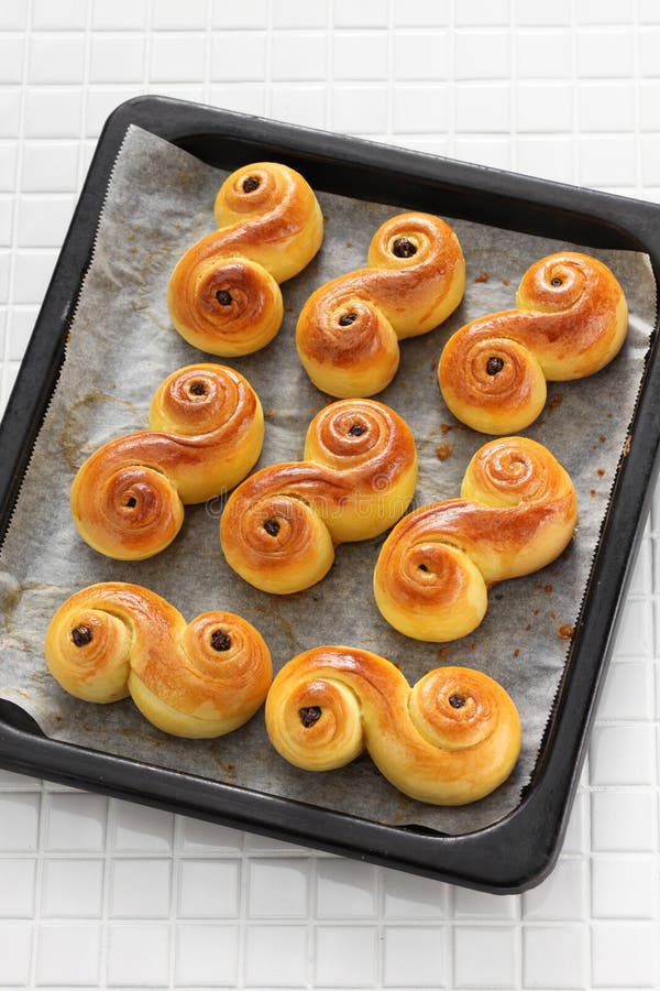 Swedish Saffron Buns, Lussekatt Stock Image - Image of baked ...