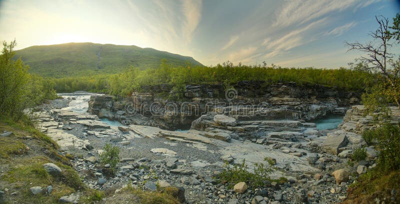 Swedish Stream Abiskojakka in Slate River Bed Stock Photo - Image of ...