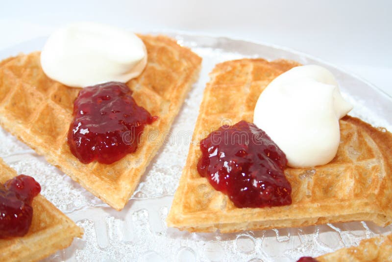 Swedish Waffle with Jam and Cream Stock Photo - Image of dish, dessert ...