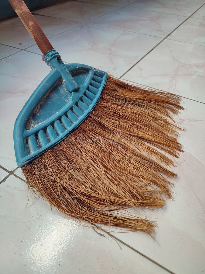 Sweep Brown Palm Fiber Floor Blue Sweeping White Stock Photos - Free ...