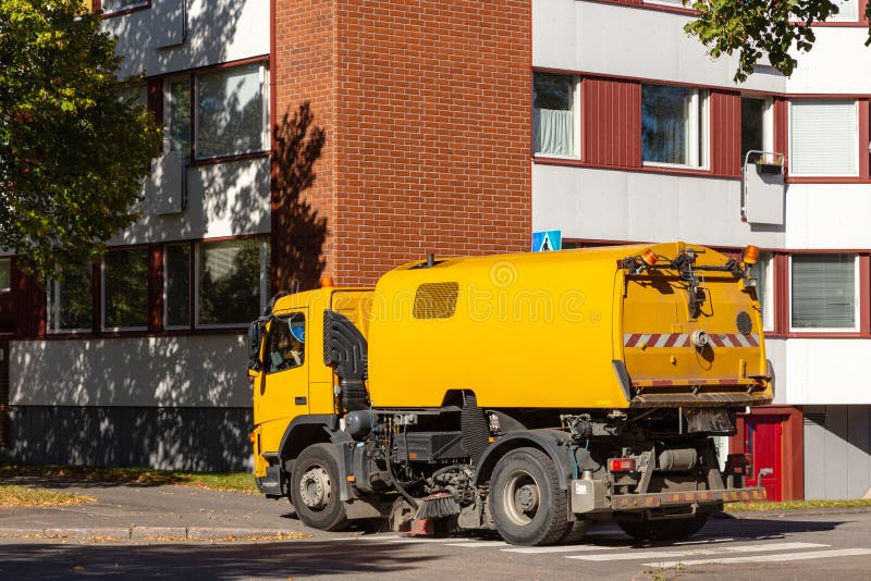 Sweeper car at work stock image. Image of vacuum, cleaner - 208165527