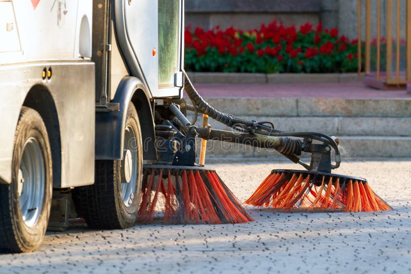 Sweeper Cleaning the Road with Broom Stock Photo - Image of abstract ...