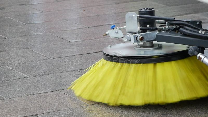 Sweeper Machine Cleans Pavement in Urban Area Stock Footage - Video of ...