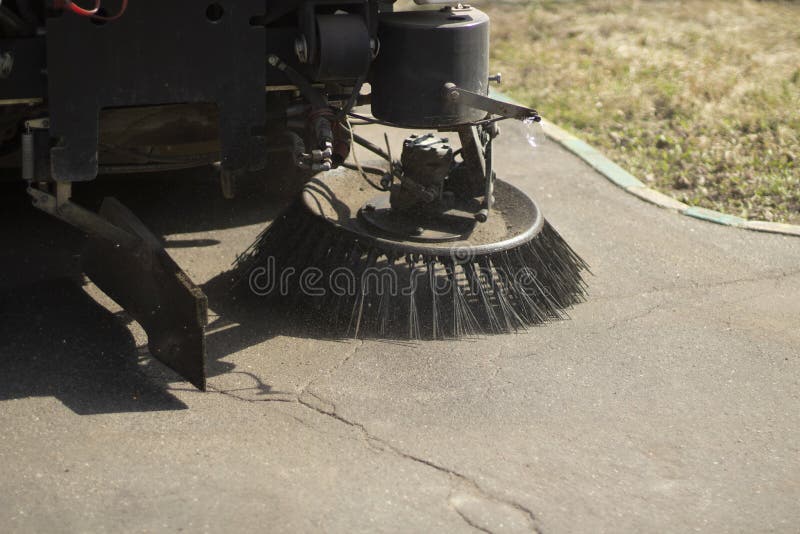 The Sweeper is Sweeping the Asphalt. Cleaning the Path with a Cleaning ...