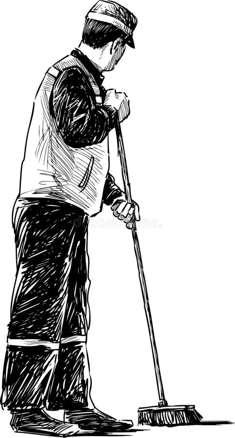 Sweeper stock vector. Illustration of drawn, dustman - 31689268