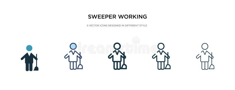 Sweeper Working Icon in Different Style Vector Illustration. Two ...