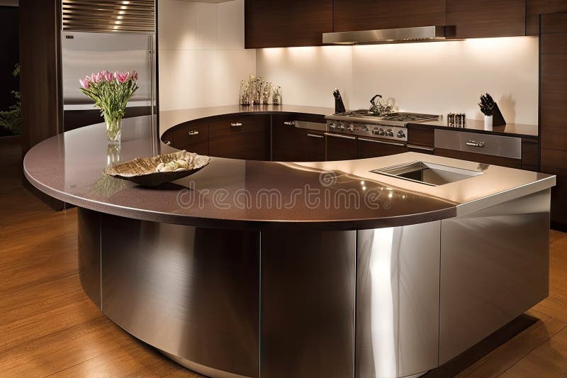 Sweeping Curve of Stainless Steel Countertops Flows Seamlessly into the ... Sweeping Curve of Stainless Steel Countertops Flows Seamlessly into the ...