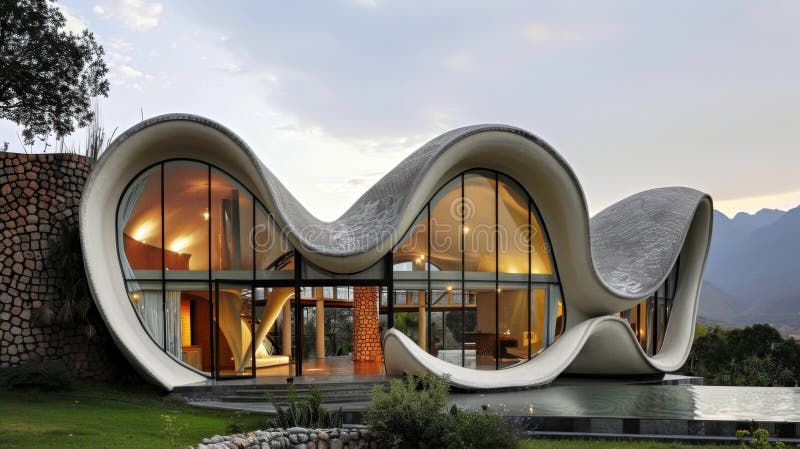 Sweeping Curves of Modern Waterfront Home Stock Photo - Image of ...