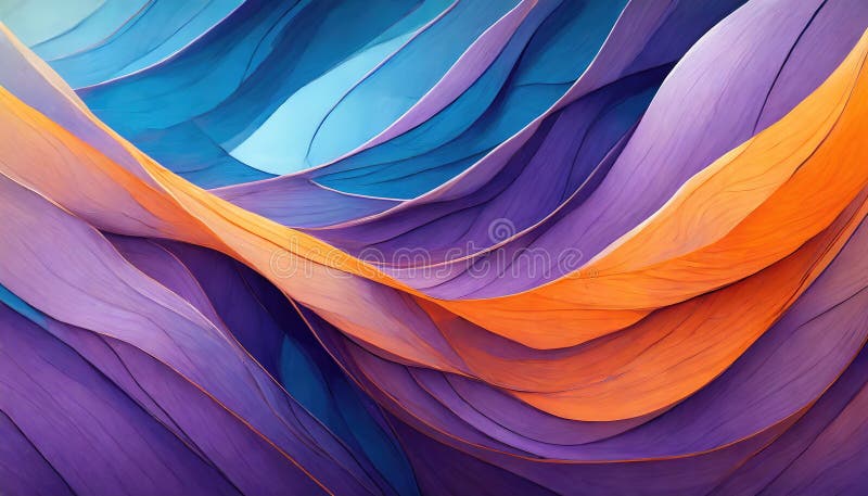 Sweeping Curves in Shades of Violet and Blue Intersect with Bold Orange ...