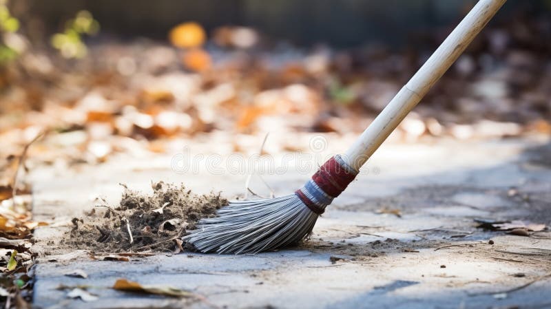 Sweeping Debris from Stone Path with Coconut Broom.AI Generated Stock ...