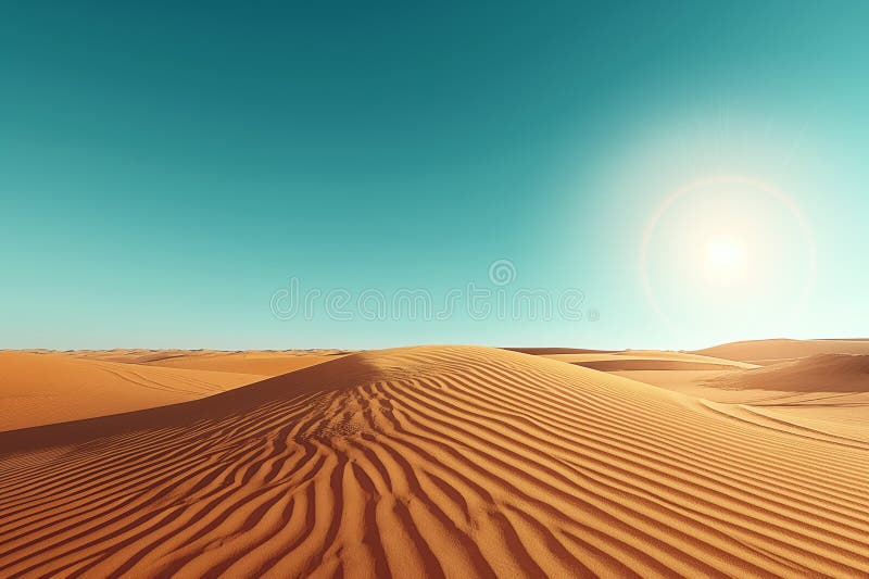Sweeping Desert Dunes with Sun in the Sky Stock Photo - Image of amber ...
