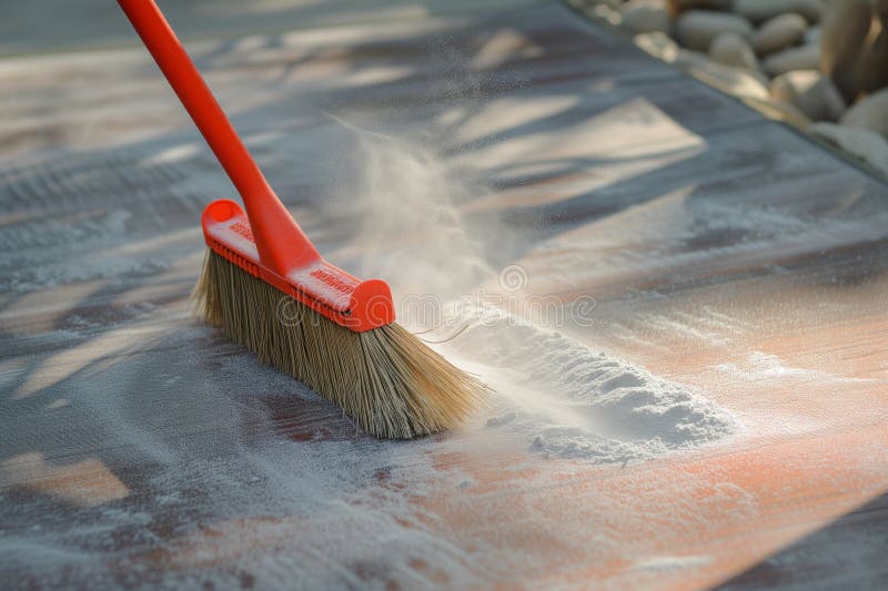 Sweeping Dust with a Broom on a Vinyl Floor Section Stock Image - Image ...