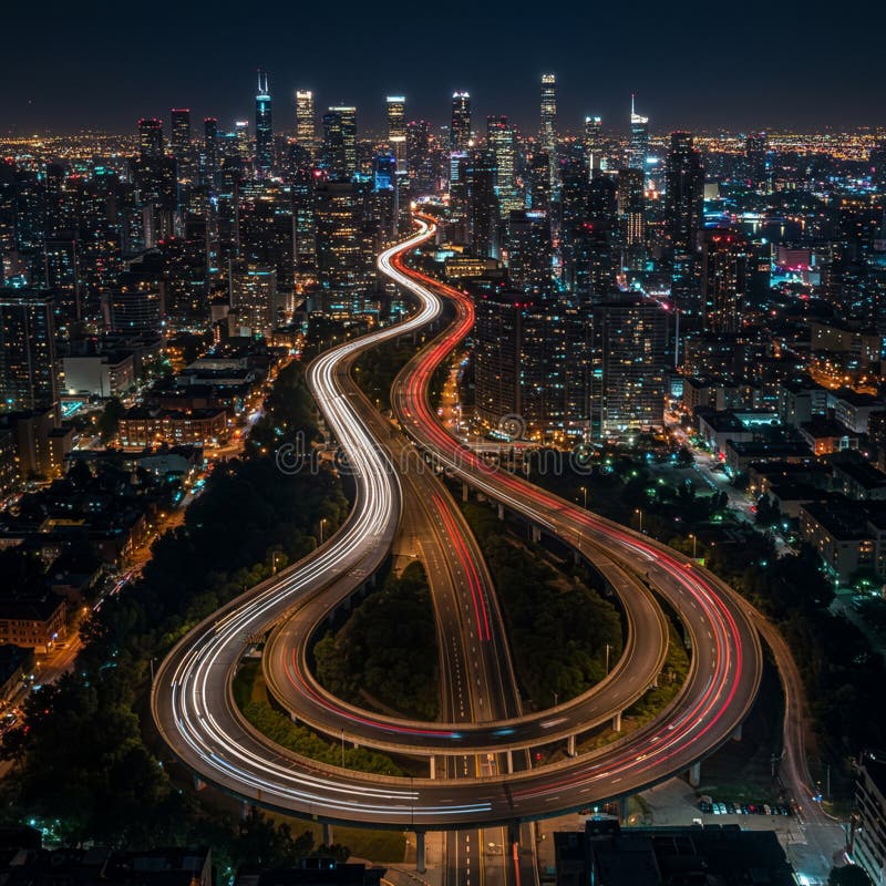 A Sweeping, Elevated Highway Curves Dynamically through a Bustling ...