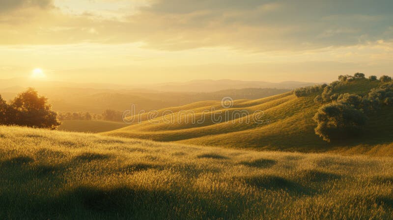 A Sweeping Landscape Shot of Rolling Hills at Sunset, with Digital ...
