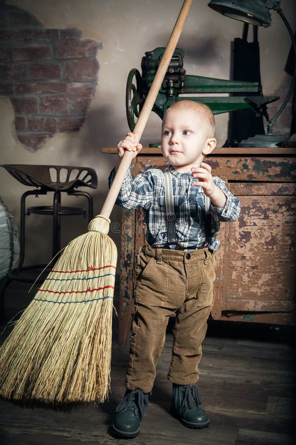 Sweeping little boy stock image. Image of retro, sweeping - 42499793