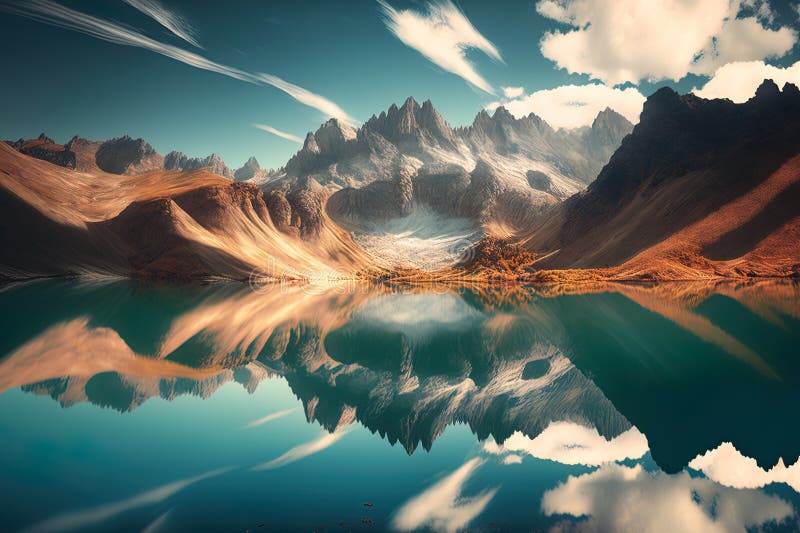 Sweeping Picture of the Mountainous Lake Stock Illustration ...