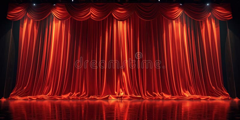 Sweeping Red Stage Curtains Under Spotlight Stock Illustration ...