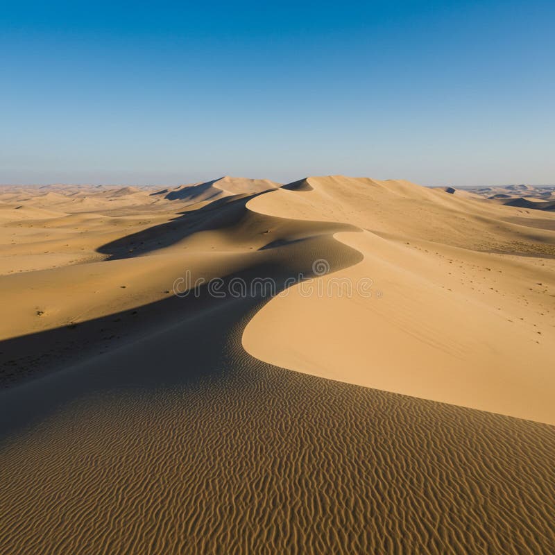 Sweeping Sand Dunes Stretch Beneath a Clear Blue Sky, Creating a Vast ...
