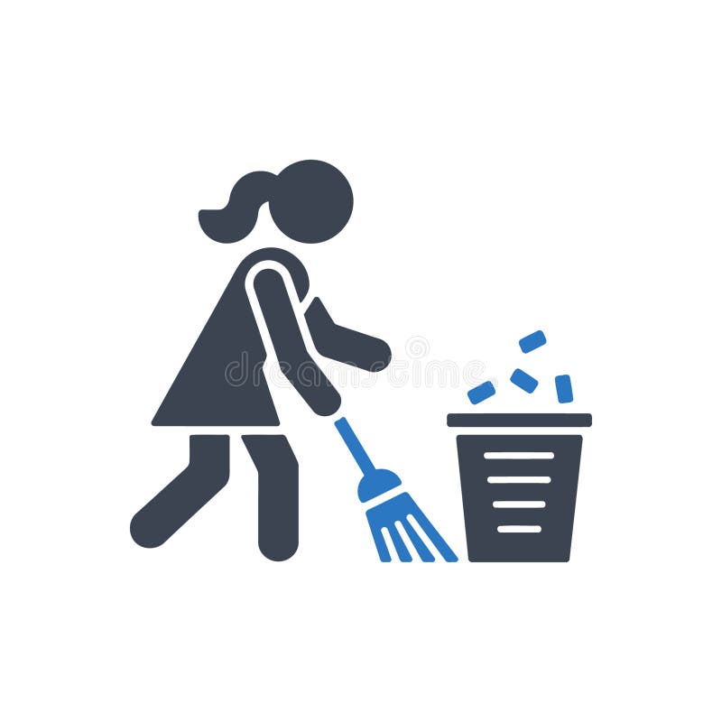 Sweeping Trash into Bin Icon Stock Vector - Illustration of design ...