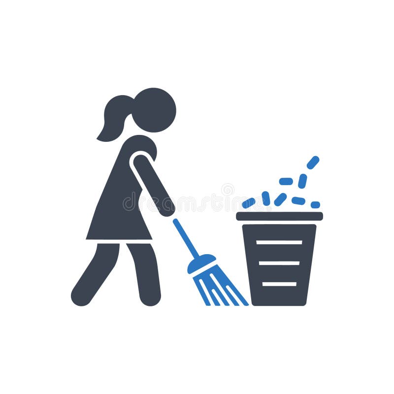 Sweeping Trash into Bin Icon Stock Vector - Illustration of cleaning ...