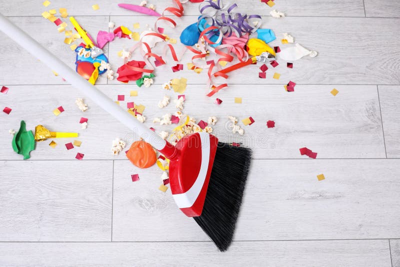 Sweeping Trash after Party with Bristle Broom Stock Photo - Image of ...