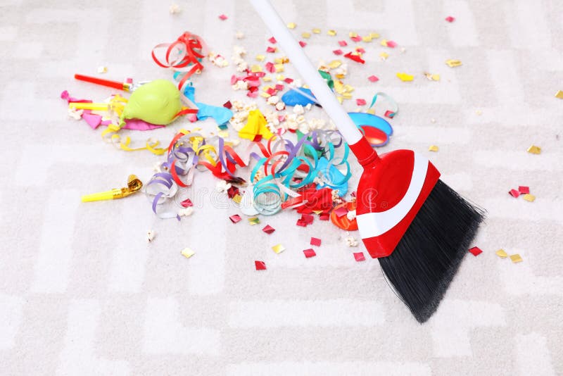 Sweeping Trash after Party with Bristle Broom Stock Image - Image of ...