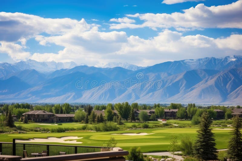 Sweeping View of Mountain Range Behind Resort Stock Photo - Image of ...