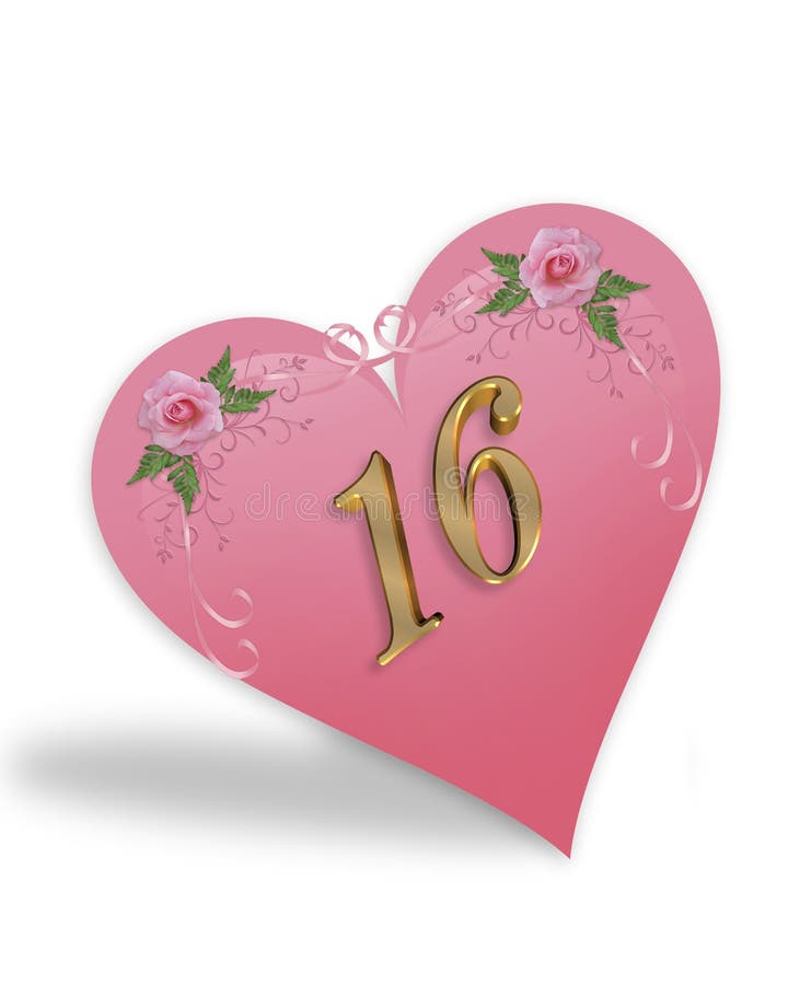 Sweet 16 Pink Heart Graphic Stock Illustration - Illustration of rose ...