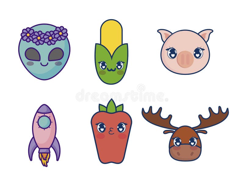 Sweet and Adorable Kawaii Set Characters Stock Vector - Illustration of ...