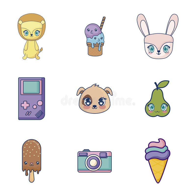 Sweet and Adorable Kawaii Set Characters Stock Vector - Illustration of ...