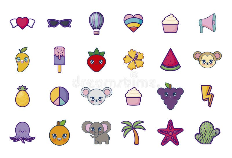 Sweet and Adorables Kawaii Set Characters Stock Vector - Illustration ...