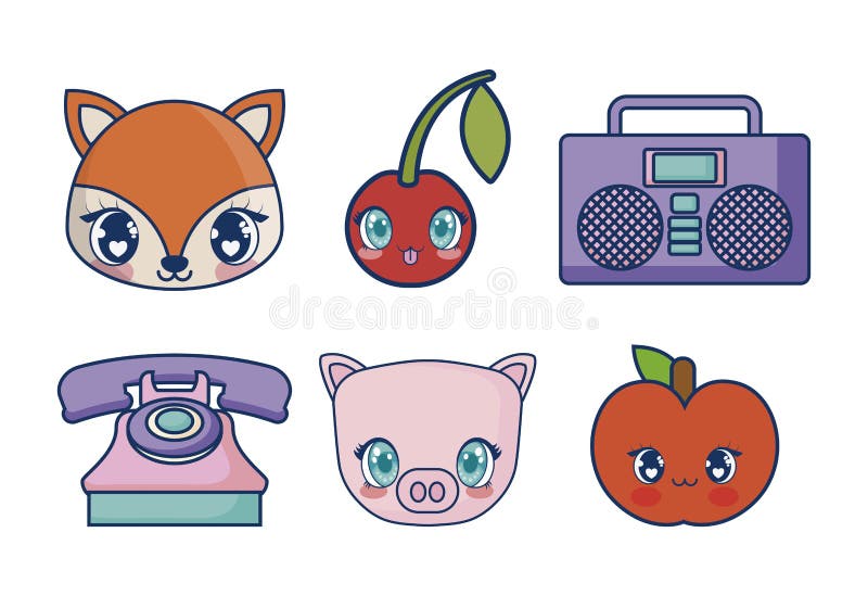 Sweet and Adorables Kawaii Set Characters Stock Vector - Illustration ...