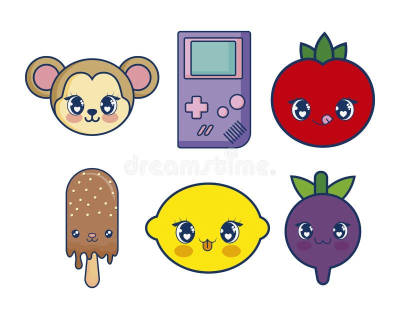 Sweet and Adorables Kawaii Set Characters Stock Vector - Illustration ...