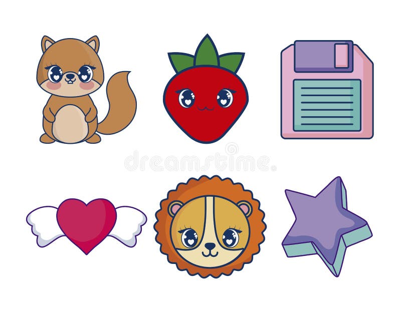 Sweet and Adorables Kawaii Set Characters Stock Vector - Illustration ...