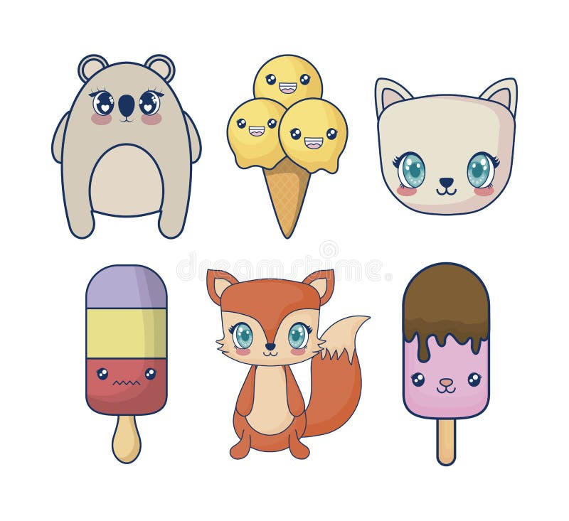 Sweet and Adorables Kawaii Set Characters Stock Vector - Illustration ...