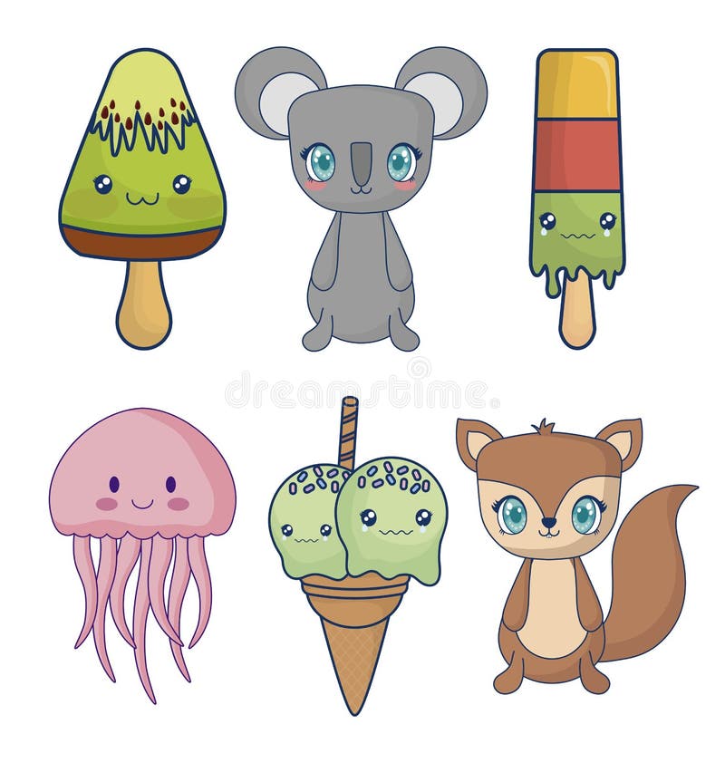 Sweet and Adorables Kawaii Set Characters Stock Vector - Illustration ...
