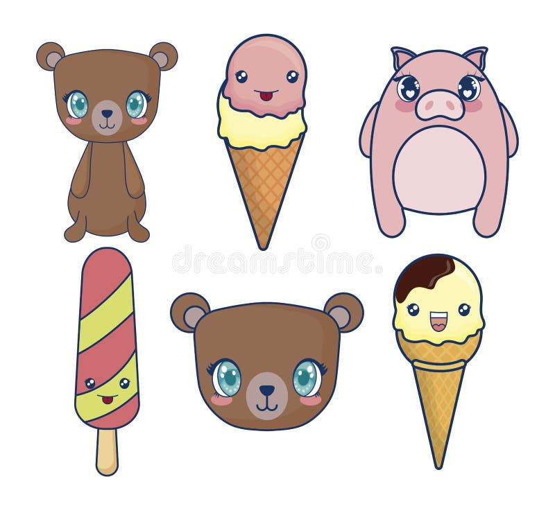 Sweet and Adorables Kawaii Set Characters Stock Vector - Illustration ...