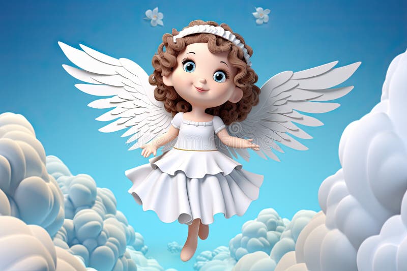 Sweet Angel with Wings Flying in the Sky Stock Illustration ...