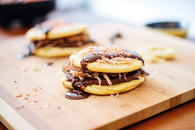 Sweet Arepas with Chocolate Spread Oozing Out Stock Photo - Image of ...